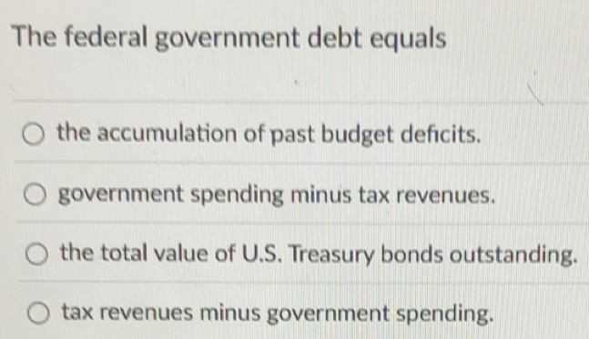 Solved: The federal government debt equals the accumulation of past ...