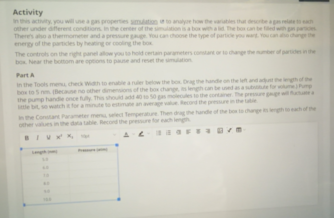 Gelöst:Activity In this activity, you will use a gas properties ...