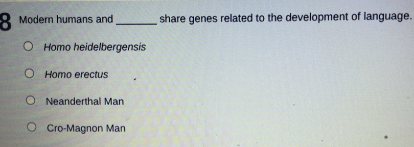 Solved: Modern humans and_ share genes related to the development of ...
