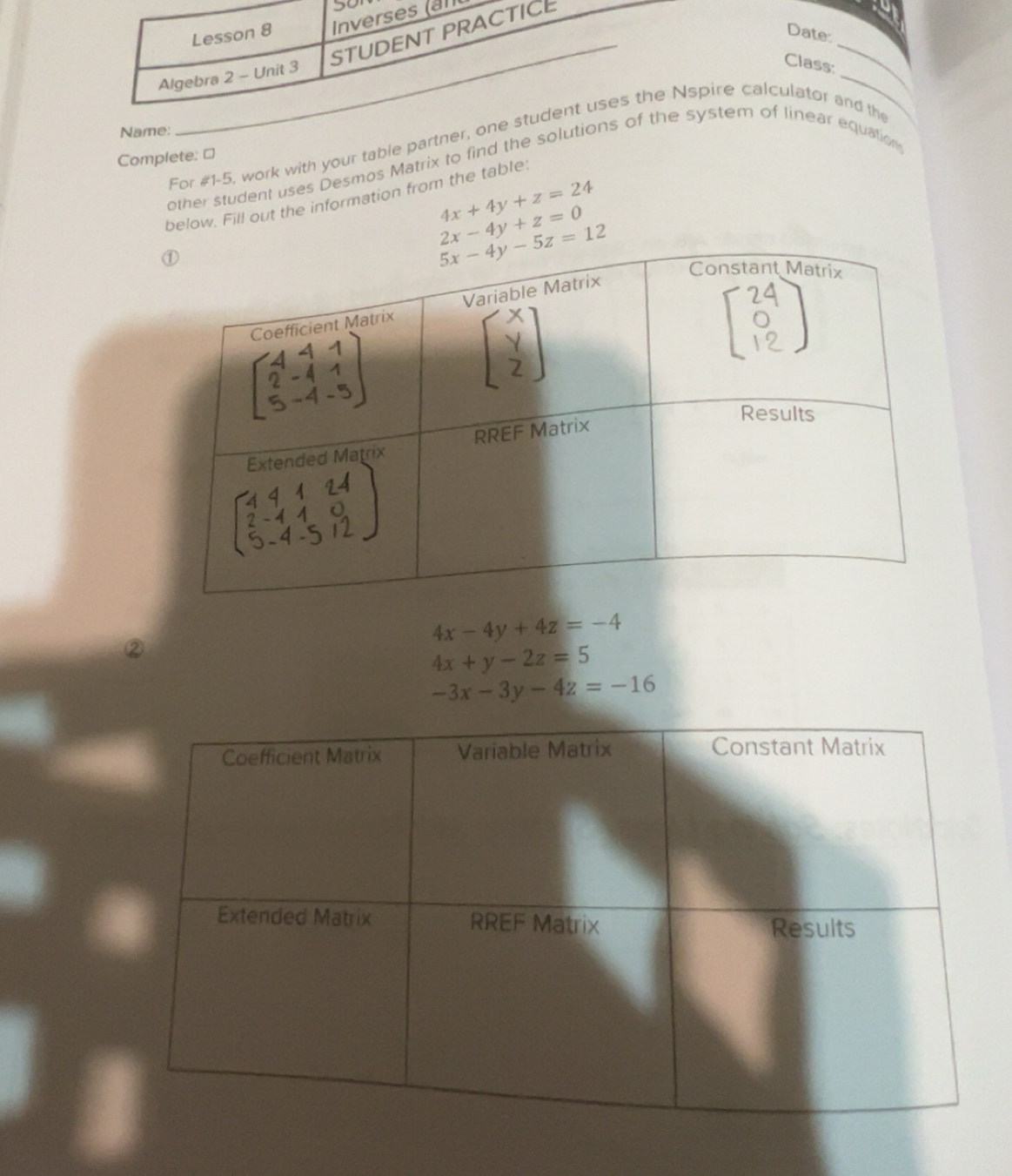 Resuelto:Lesson 8 Inverses (anu _ _ STUDENT PRACTICE Date: _ Algebra 2 ...