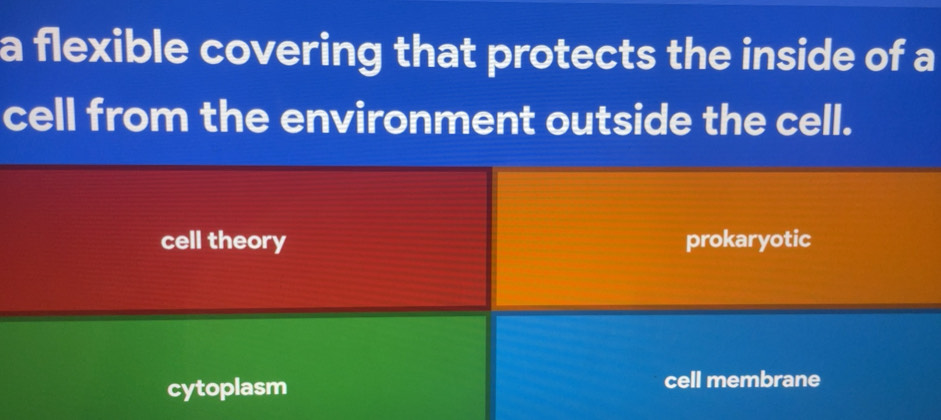 Solved: a flexible covering that protects the inside of a cell from the ...