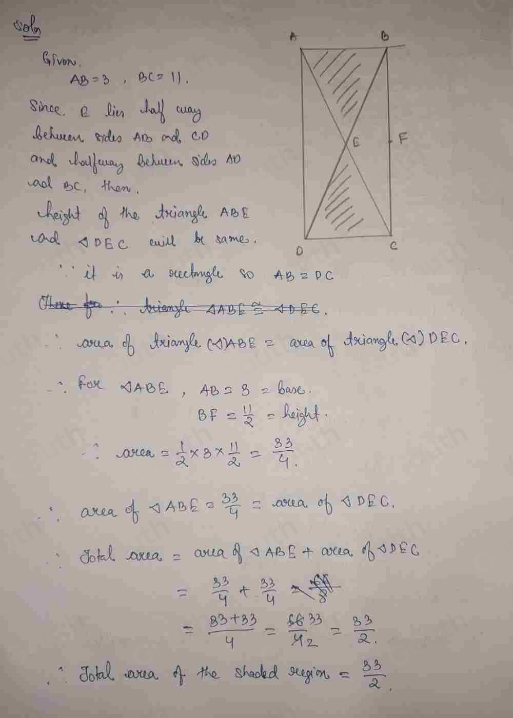 Solved: In rectangle ABCD, point E lies half way between sides AB and CD and halfway between ...