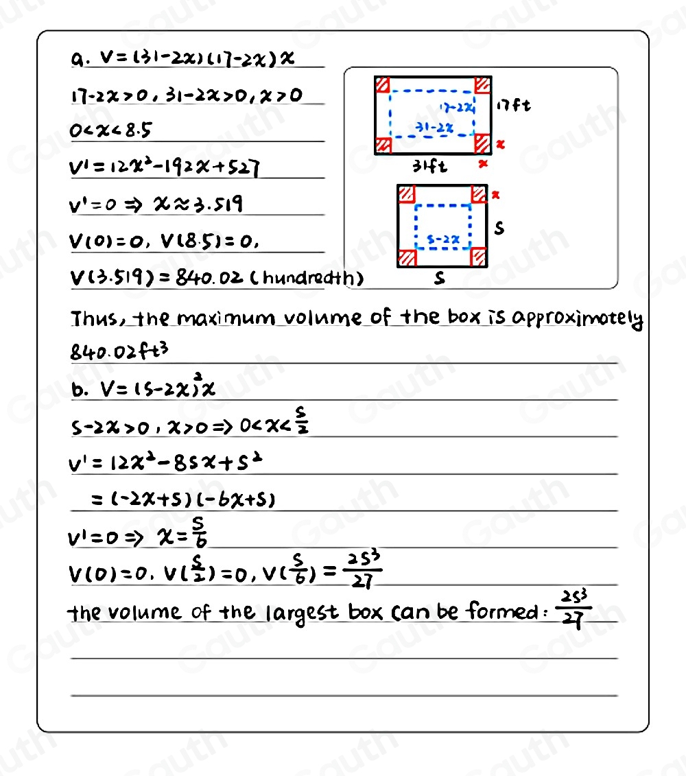 Solved: Squares with sides of length x are cut out of each corner of a ...