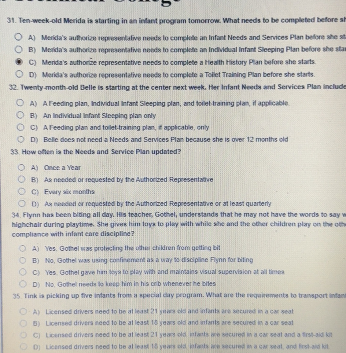 Solved: Ten-week-old Merida is starting in an infant program tomorrow ...