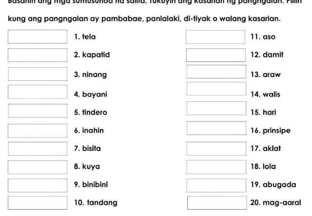 Solved: Basanin ang mga somosonod na sailia. Tokoyin ang kasanan ng ...