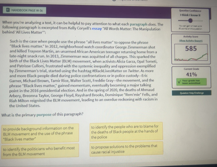 Solved: HANDBOOK PAGE W-3c Question Confidence I think I know it When ...