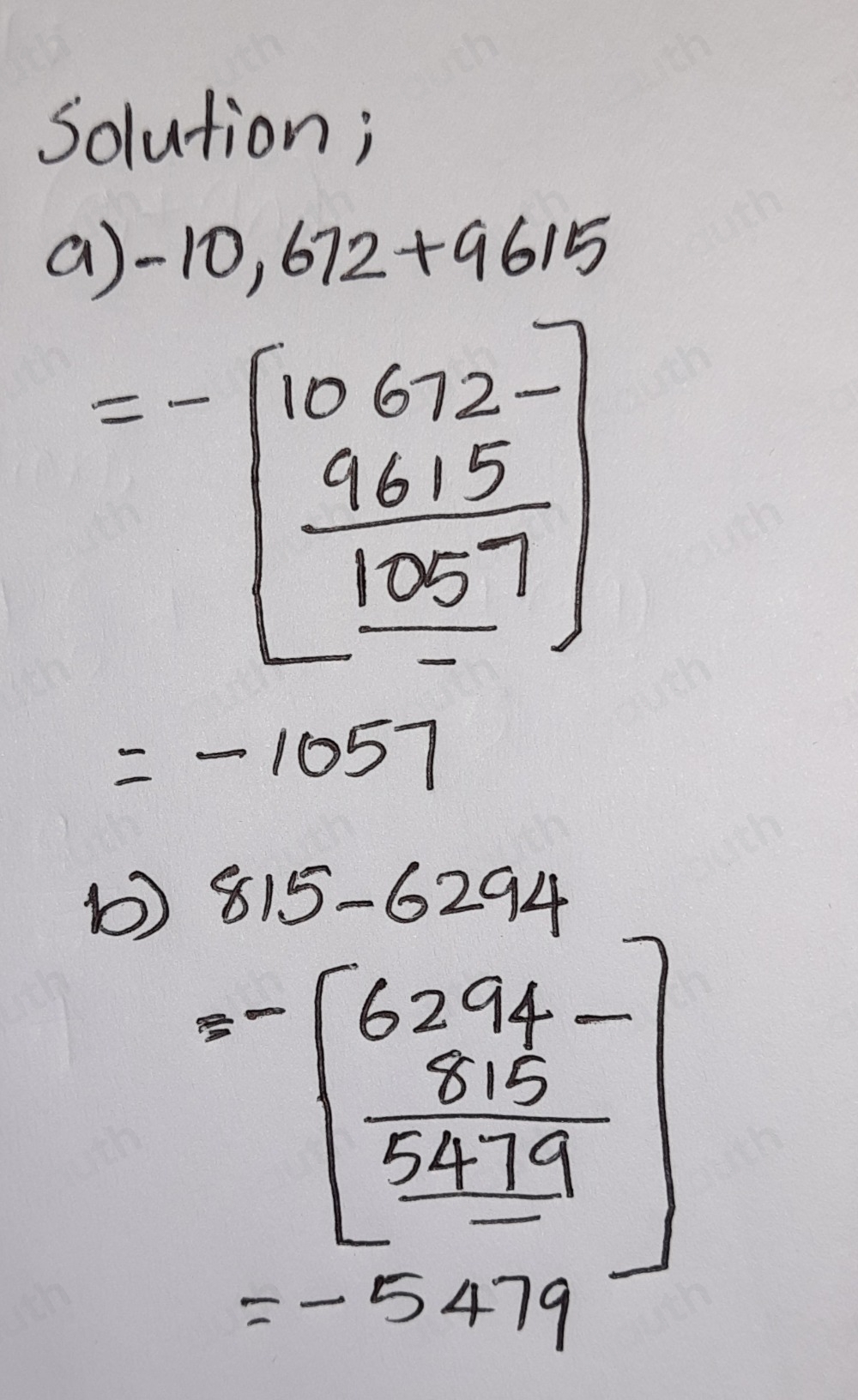 Solved: Calculate a) -10,672+9615 b) 815--6294 [Math]