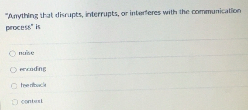 Solved: “Anything that disrupts, interrupts, or interferes with the ...
