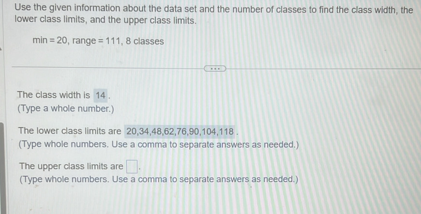Solved: Use the given information about the data set and the number of ...