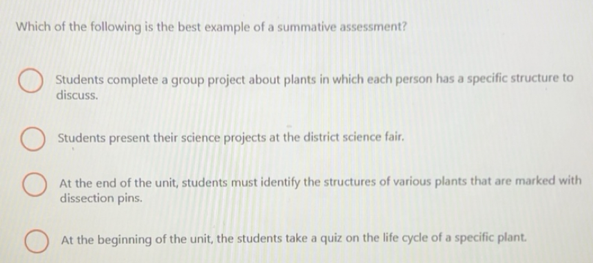Solved: Which of the following is the best example of a summative ...