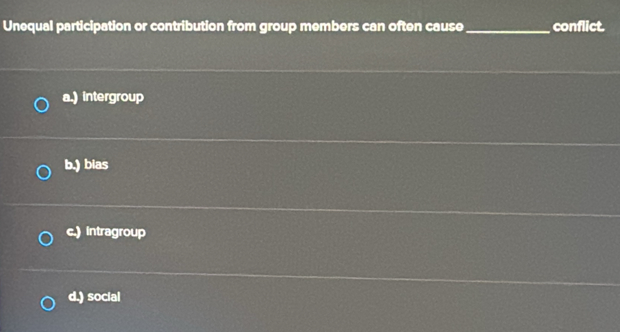 Solved: Unequal participation or contribution from group members can ...