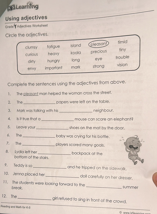 Solved: Learning Using adjectives Grade Adjectives Worksheet Circle the ...