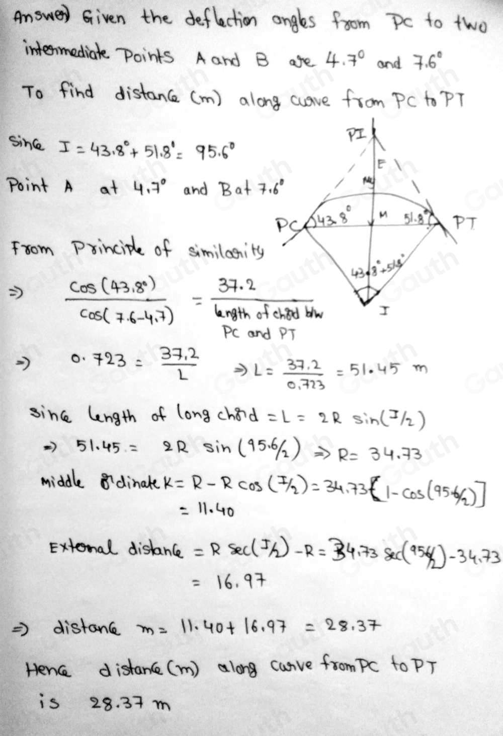 Solved The Deflection Angles From Pc To Two Intermediate Points A And