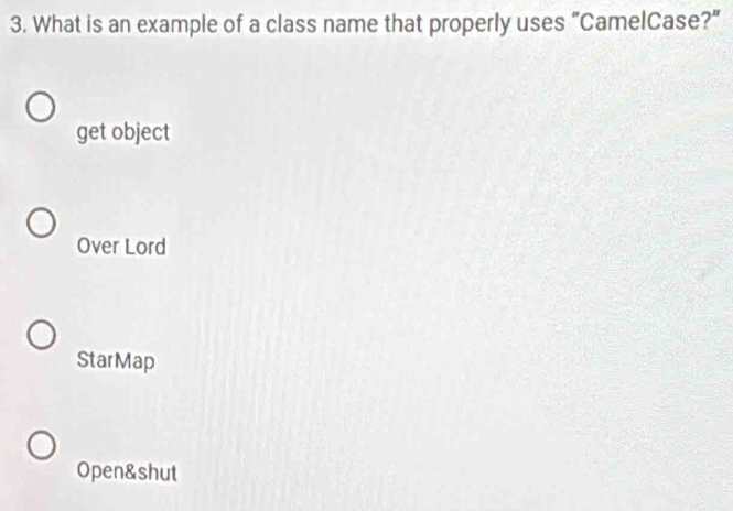 Solved: What is an example of a class name that properly uses ...