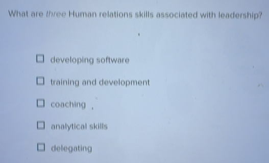Solved: What are three Human relations skills associated with ...