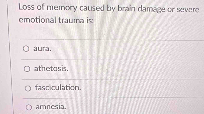 Solved: Loss of memory caused by brain damage or severe emotional ...
