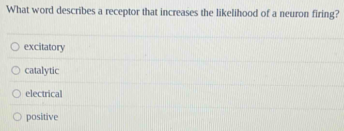 Solved: What word describes a receptor that increases the likelihood of ...