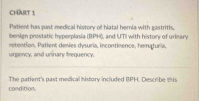 Solved: CHART 1 Patient has past medical history of hiatal hernia with ...