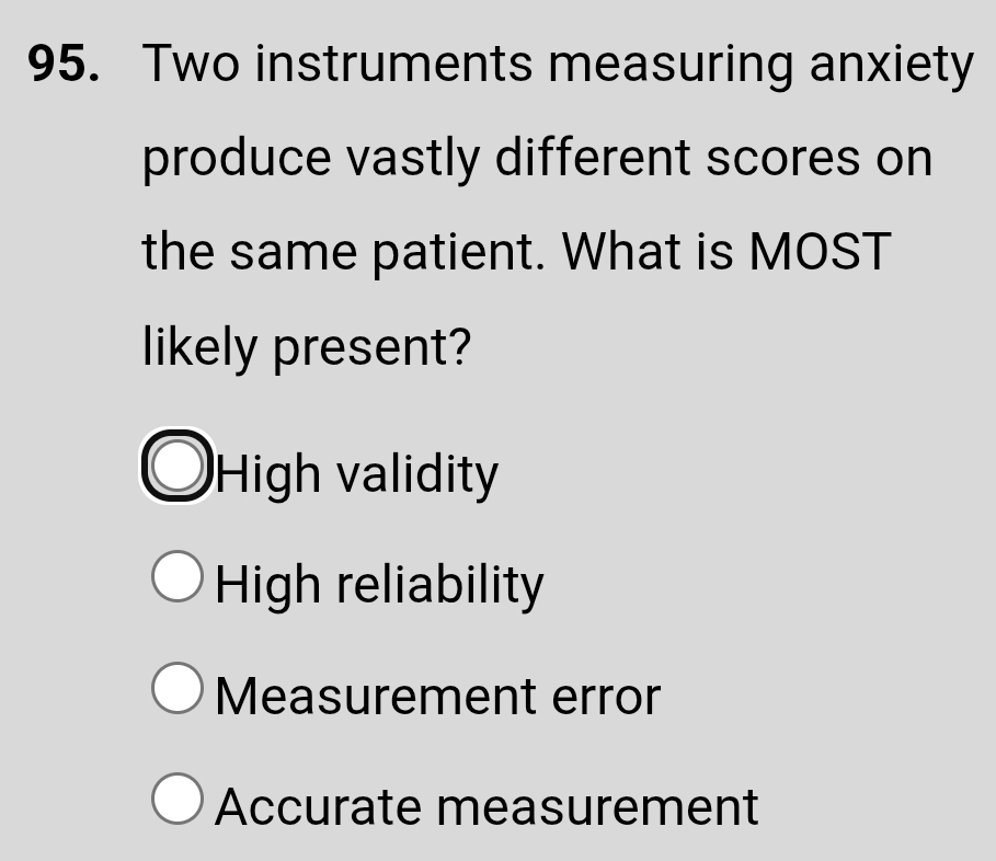 Solved: Two instruments measuring anxiety produce vastly different ...