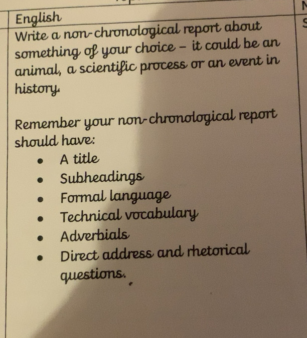 Solved: English Write a non-chronological report about C something of ...