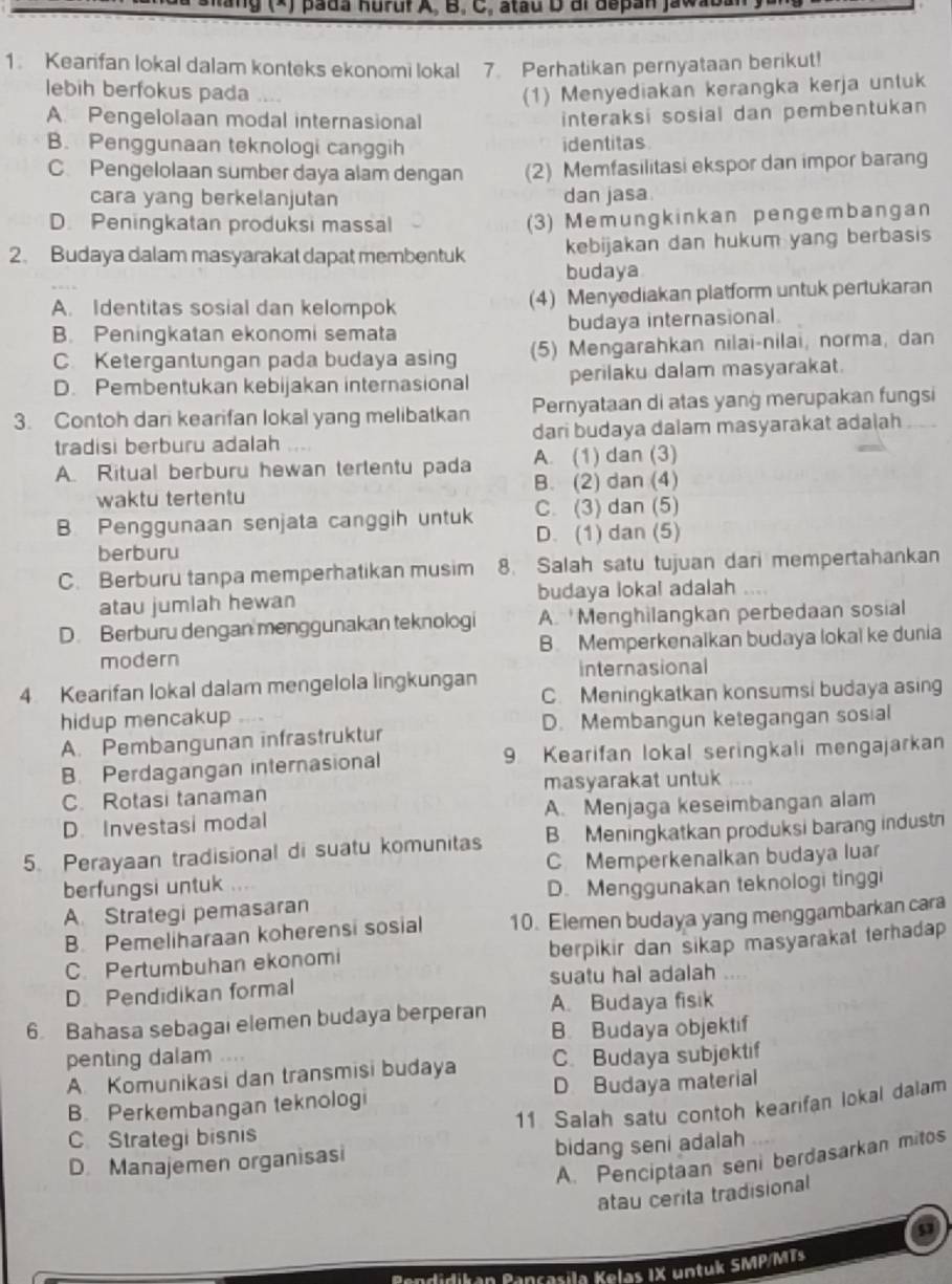 Telah dijawab:ang (×) pada huruf A, B, C, atau D al dspan Jawa 1 ...