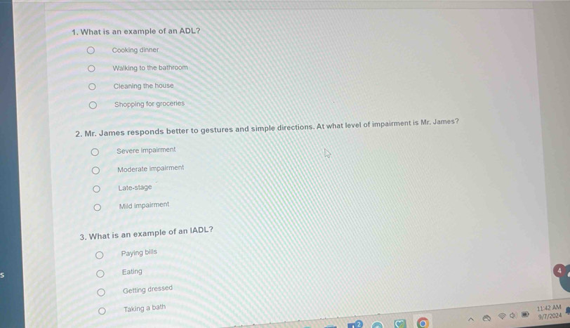 Solved: What is an example of an ADL? Cooking dinner Walking to the ...