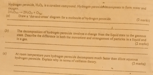 Solved: Hydrogen peroxide, H_2O_2 is a covalent compound. Hydrogen ...