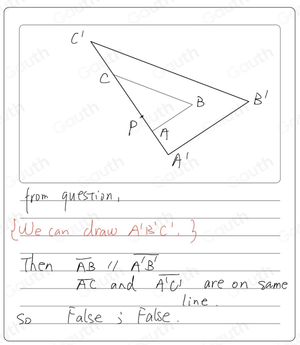 Solved: Triangle A'B'C' is the result of dilating ABC about point P by a scale factor of 3. De ...