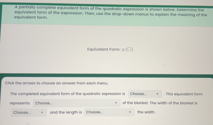 Solved: A partially complete equivalent form of the quadratic ...