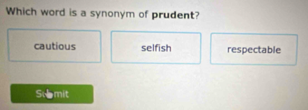 Solved: Which word is a synonym of prudent? cautious selfish ...
