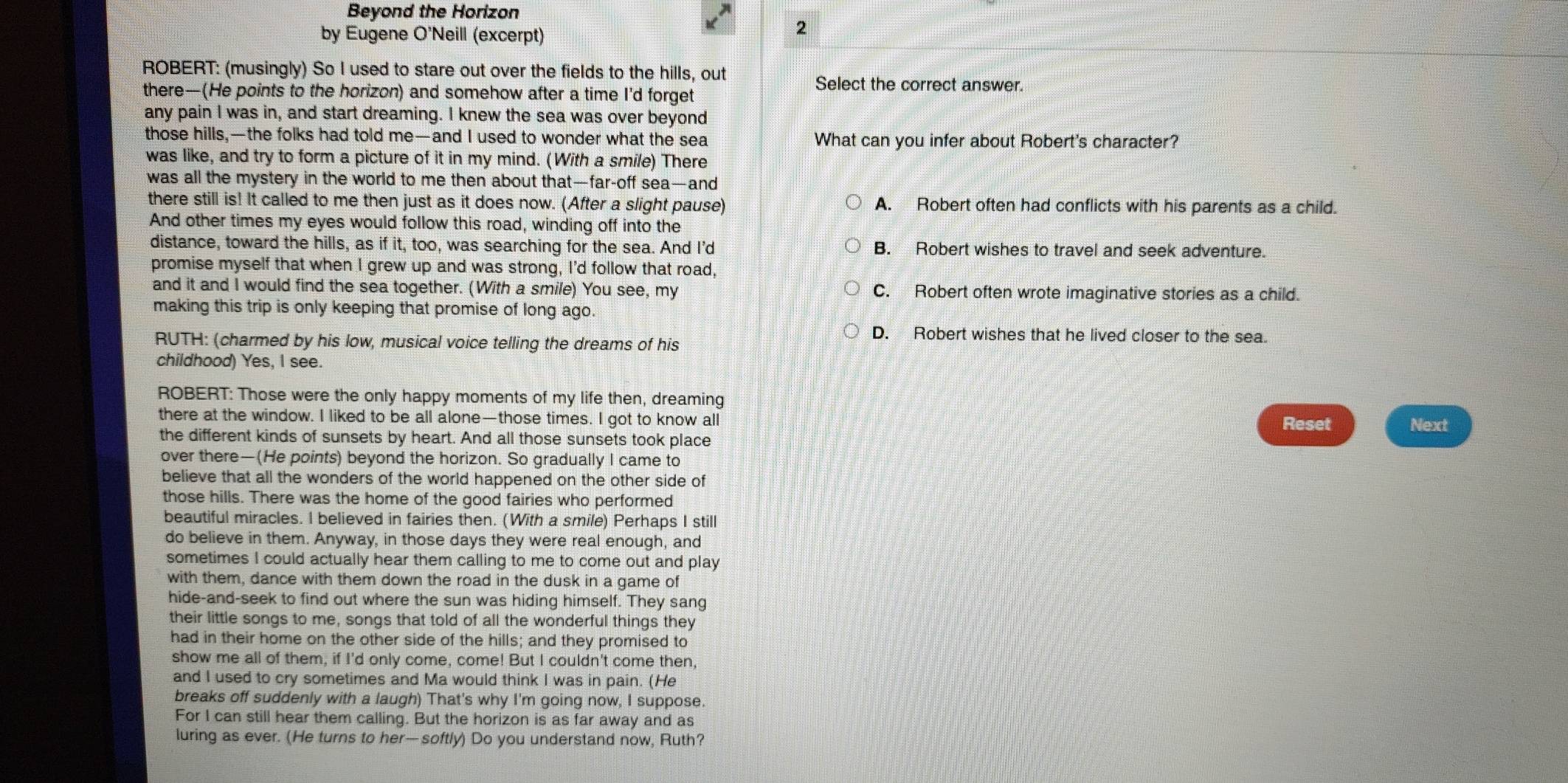 Solved: Beyond the Horizon by Eugene O'Neill (excerpt) 2 ROBERT ...