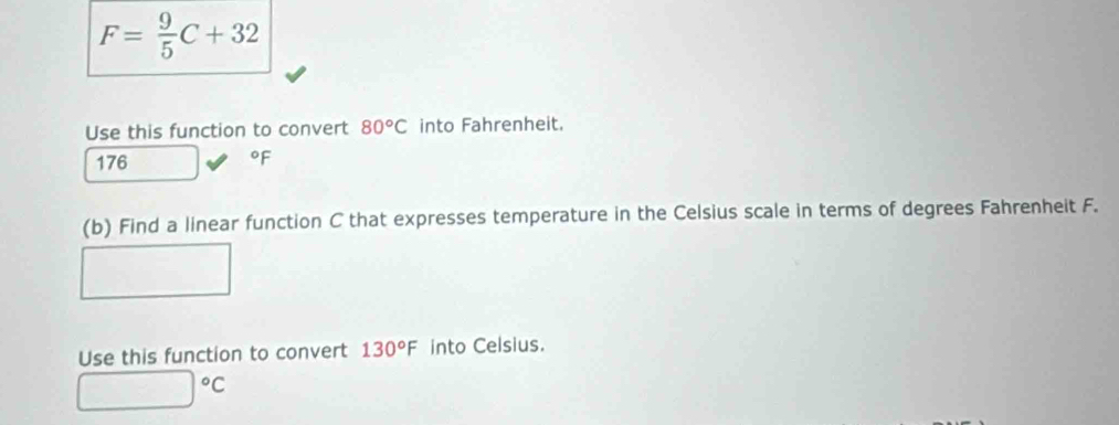 Solved: F= 9/5 C+32 Use this function to convert 80°C into Fahrenheit ...