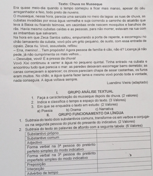 Solved: Texto: Chuva no Musseque Era quase meio-dia quando o tempo ...