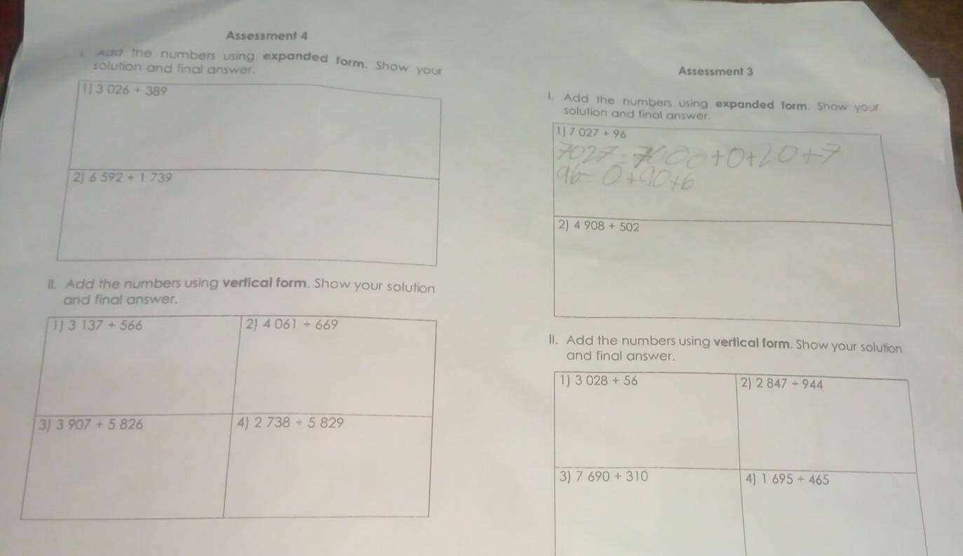 Solved: Assessment 4 Aad the numbers using expanded form. Show your ...