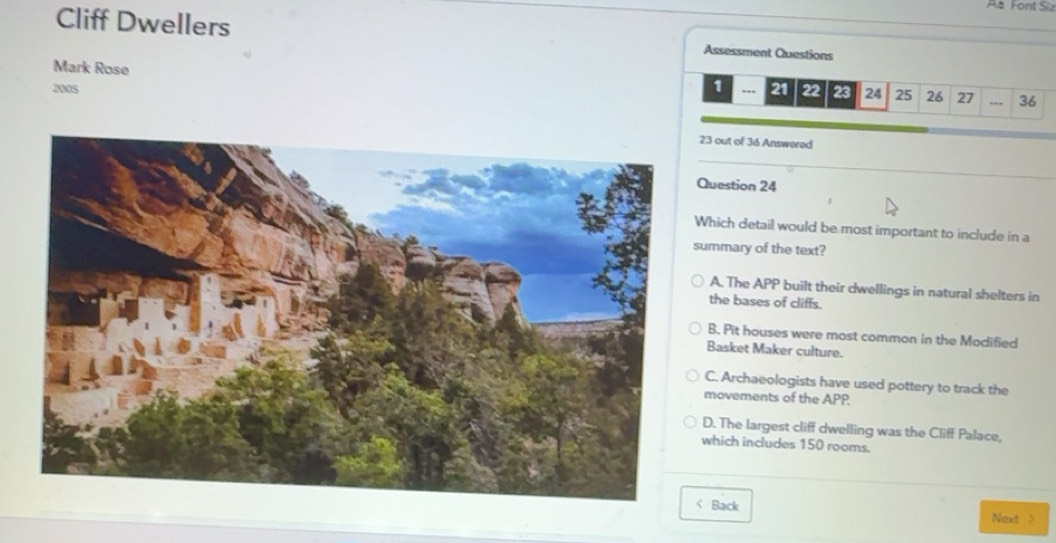 Solved: Aa Font Siz Cliff Dwellers Assessment Questions Mark Rose 2005 ...