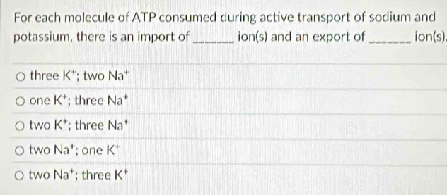 Solved: For each molecule of ATP consumed during active transport of ...