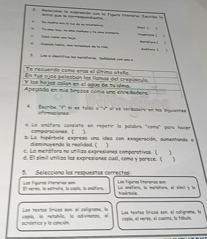 Resuelto:Relaciona la expresión con la figura literaría. Escribe la ...