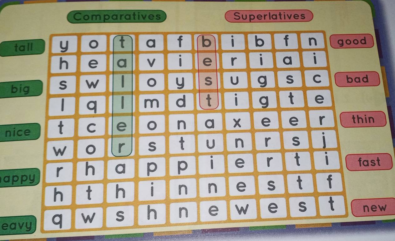 Resuelto:Comparatives Superlatives tall y 。 t a f b i b f n good h e a ...