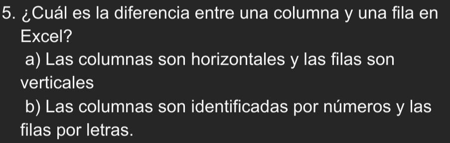 Resuelto:¿Cuál es la diferencia entre una columna y una fila en Excel ...