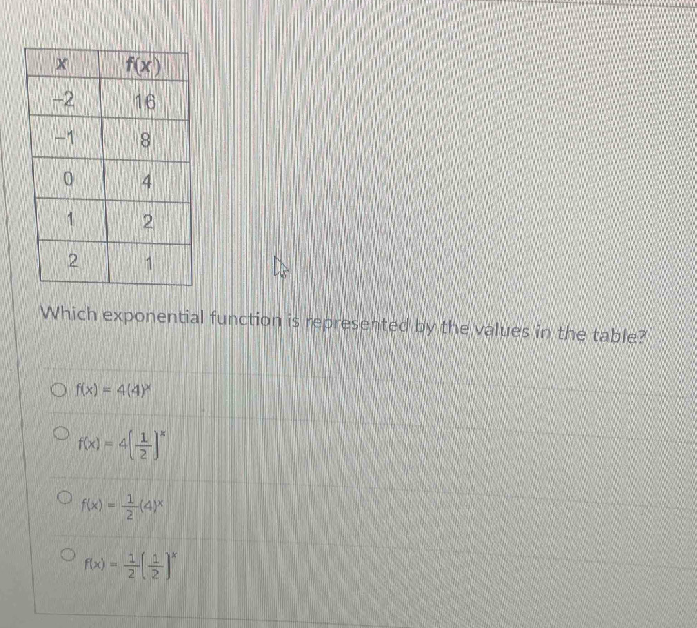 Solved: Which exponential function is represented by the values in the ...