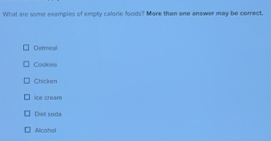 Solved: What are some examples of empty calorie foods? More than one ...