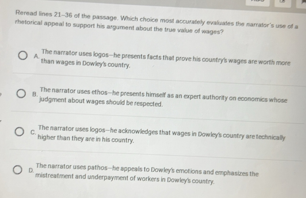 Solved: Reread lines 21-36 of the passage. Which choice most accurately ...