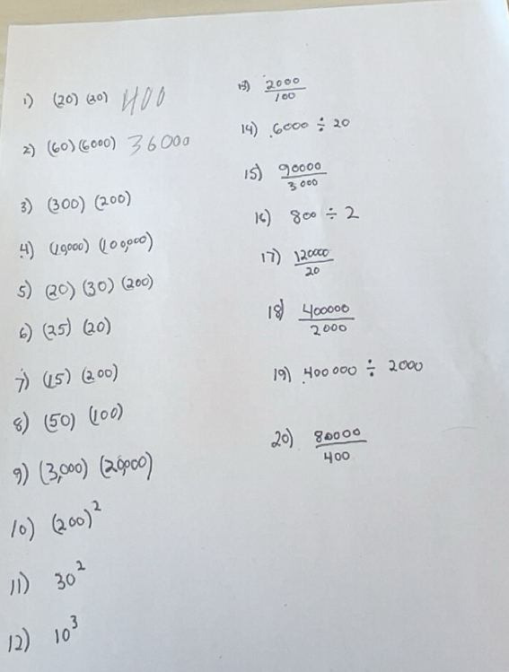 Solved: (20)(20) 400 () 2000/100 (4 ) 6000/ 20 2) (60)(6000) 36000 15 ...