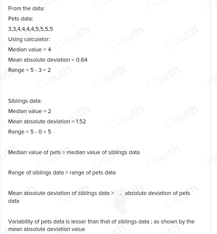 Solved: .Matthew asked 10 students how many pets and how many siblings ...