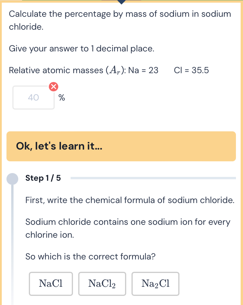 Solved: Calculate the percentage by mass of sodium in sodium chloride ...