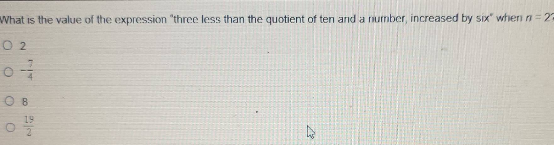 Gelöst:What is the value of the expression “three less than the ...