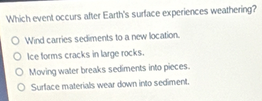 Solved: Which event occurs after Earth's surface experiences weathering ...