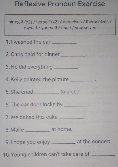 Resuelto:Reflexive Pronoun Exercise himself (x2) / herself (x2 ...