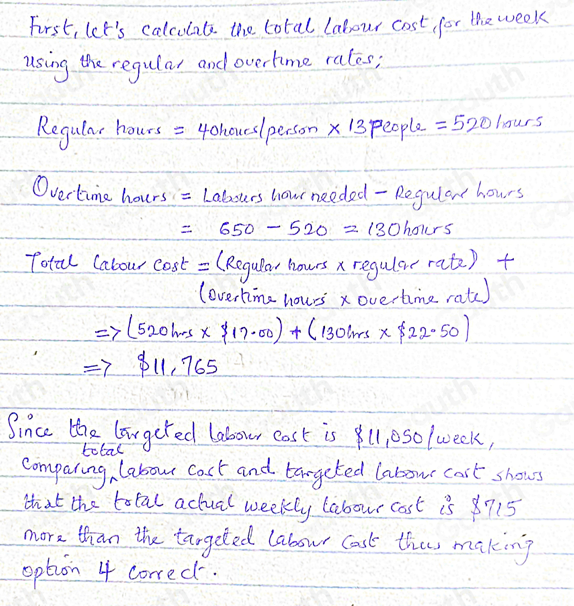 Solved: Labor Information Regular Rate $17.00/hr Overtime Rate $22.50 ...