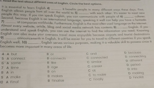 Giải quyết:Read the text about different uses of English. Circle the ...